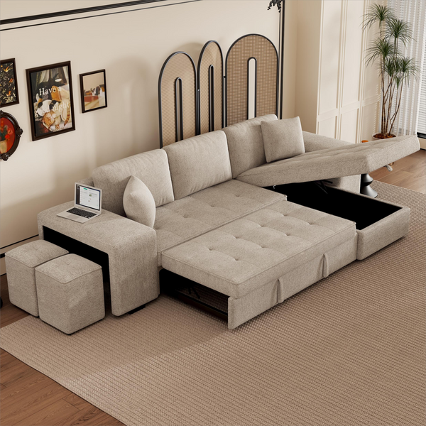Modern L-Shape 3 Seat Reversible Sectional Couch, Pull Out Sleeper Sof – 我的商店